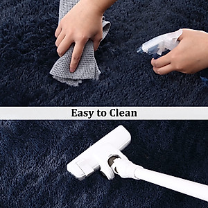 Zacoo 9x12 Large Area Rugs for Living Room,Super Soft Fluffy Modern Bedroom Carpet Rug Indoor Modern Plush Shaggy Floorcover Fuzzy Solid Non Slip Throw Rug for Kids Room Nursery,Navy