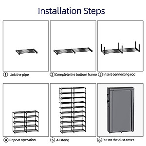 HODYANN Shoe Rack, 9 Tiers Tall Shoe Rack, 36-40 Pairs Shoe Organizer with Nonwoven Fabric Cover, Double Row Black Shoe Rack for Closet (Black Rack with Gray Cover)
