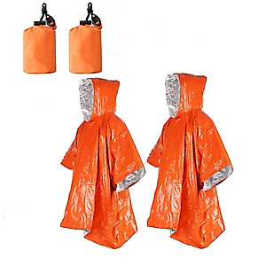 2pcs Emergency Blanket Poncho, 39.3 x 53inch Thermal Mylar Space Blanket Rain Ponchos Survival Gear and Equipment for Outdoor Activity Camping Hiking