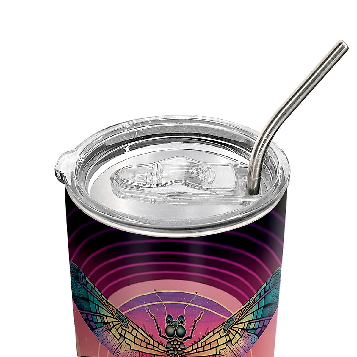 ORCAE 20oz Colorful Hippie Dragonfly Tumbler, Gifts for Dragonfly Lovers, Coffee Thermos for Women, Stainless Steel Double Wall Vacuum Insulated Coffee Mug, Travel Cup with Lid - B