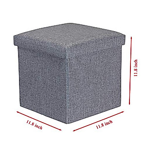 RONSTA Storage Ottoman, Foldable Cube Ottoman with Storage for Children, Foot Rest, Cloth Foot Stools and Ottomans with Memory Foam and Faux Linen Seat (Grey)