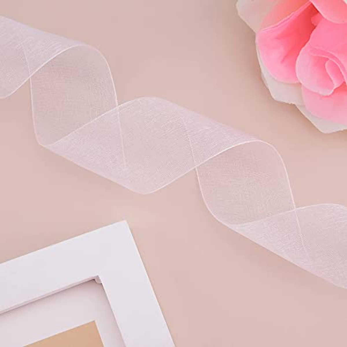 Hapeper 1-1/2 Inch Sheer Organza Ribbon for Gift Wrapping, Party Decoration 50 Yards/ Roll (White)