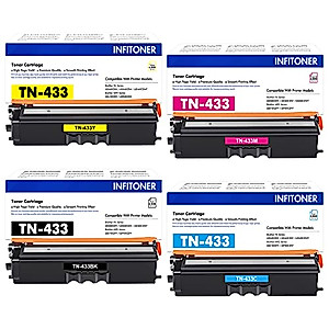 TN433 TN-433 Toner Cartridge 4-Pack Replacement for Brother TN 433 TN433BK TN433C TN433M TN433Y TN-431 TN431 for MFC-L8900CDW HL-L8360CDW HL-L8260CDW MFC-L8610CDW HL-L8360CDWT Printer