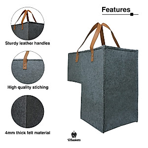 [12Baskets] 16" Stair Basket for Carpeted Stairs, 4mm Thick Premium Felt, Foldable Storage Organizer for Home and Office Décor (Dark Grey)