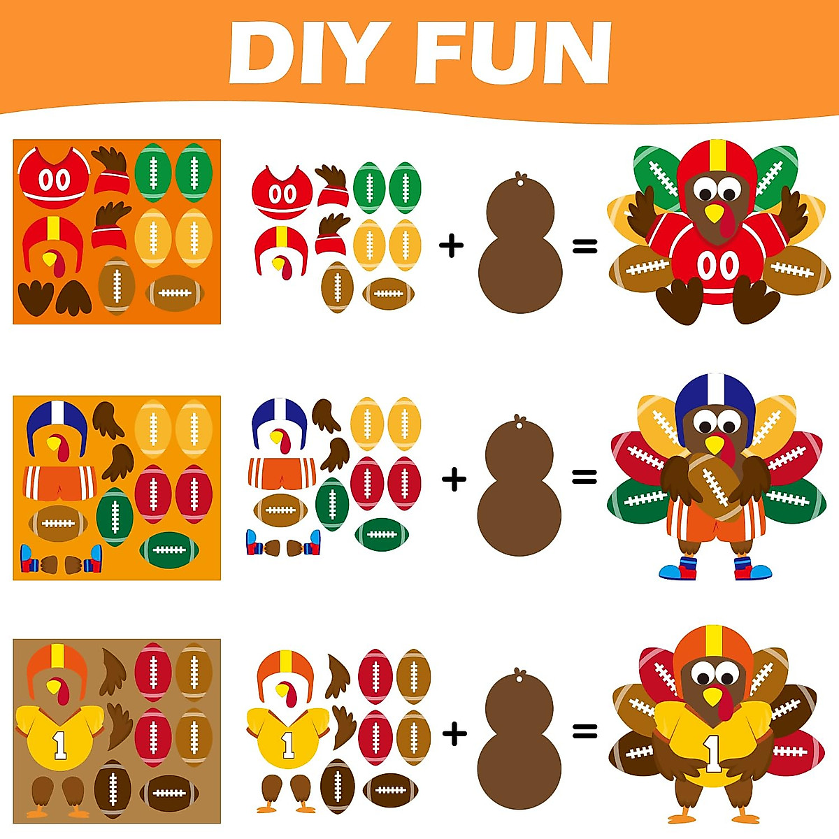 BeYumi 24 Sets Thanksgiving Foam Football Turkey Craft Kit DIY Give Thanks Rugby Turkey Handing Ornaments Decorations Fall Autumn Make A Turkey Craft for Kids Home School Classroom Party Activities
