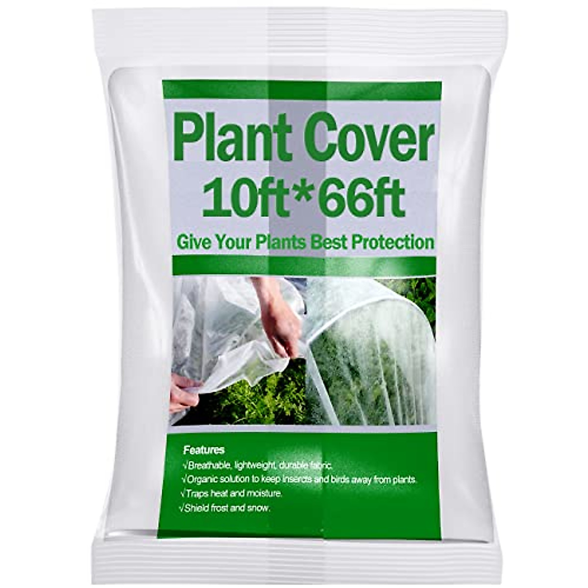 wohohoho Plant Cover Freeze Protection 10FT x 66FT, 1.3oz/yd² Heavy Duty Plant Blanket, Frost Protection Down to -5°C/23°F, Anti-UV, Reusable Garden Floating Row Cover for Plants Vegetable Fruits