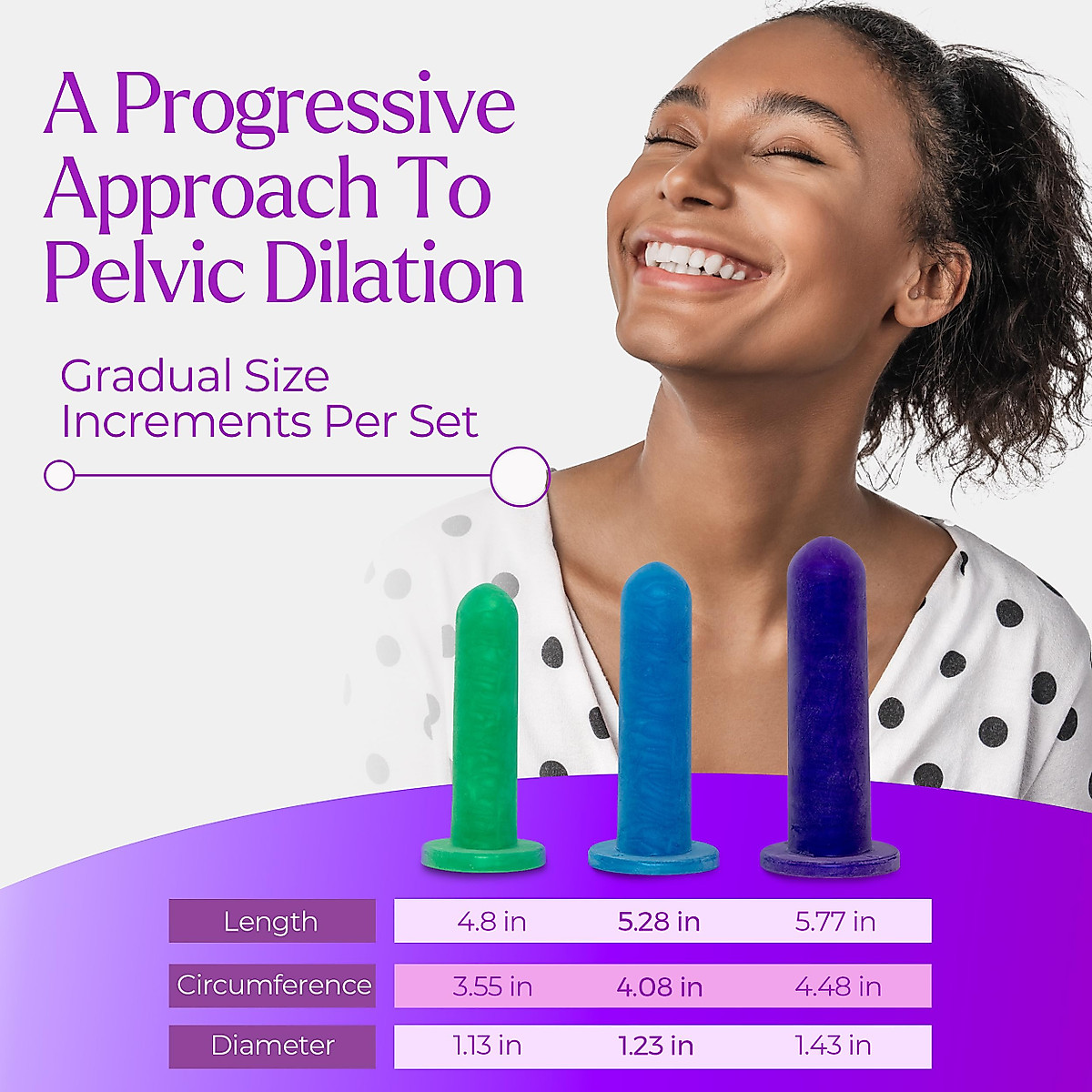 BioMoi Silicone Pelvic Dilator Kit | Pelvic Equipment for Stretching | Comfortable Pelvic Floor Muscle Trainer | BioCote Protected | with Bag | Large Set | (Pack of 3)