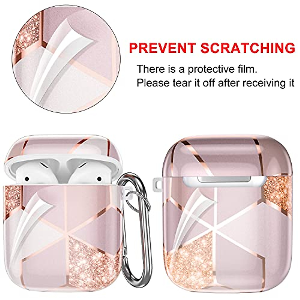 Hamile Compatible with Airpods Case Cover Cute 2-Peice Case for Apple Airpods 2 & 1, Fadeless Shockproof Hard Case Cover with Portable Keychain for Girls Women Men - Pink Geometric