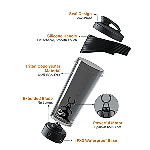 INSPI Blender Bottles, Electric Protein Shaker Bottle 28 oz Made with Tritan, USB Rechargeable Mixer Cup with BPA Free for Milk Coffee Shakes, Black