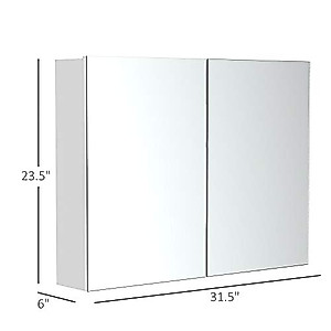 HOMCOM Double Door Wall Mounted Bathroom Mirror, 31.5" x 23.5" Medicine Cabinet with Modern Design, Large Storage, & Quiet Hinges