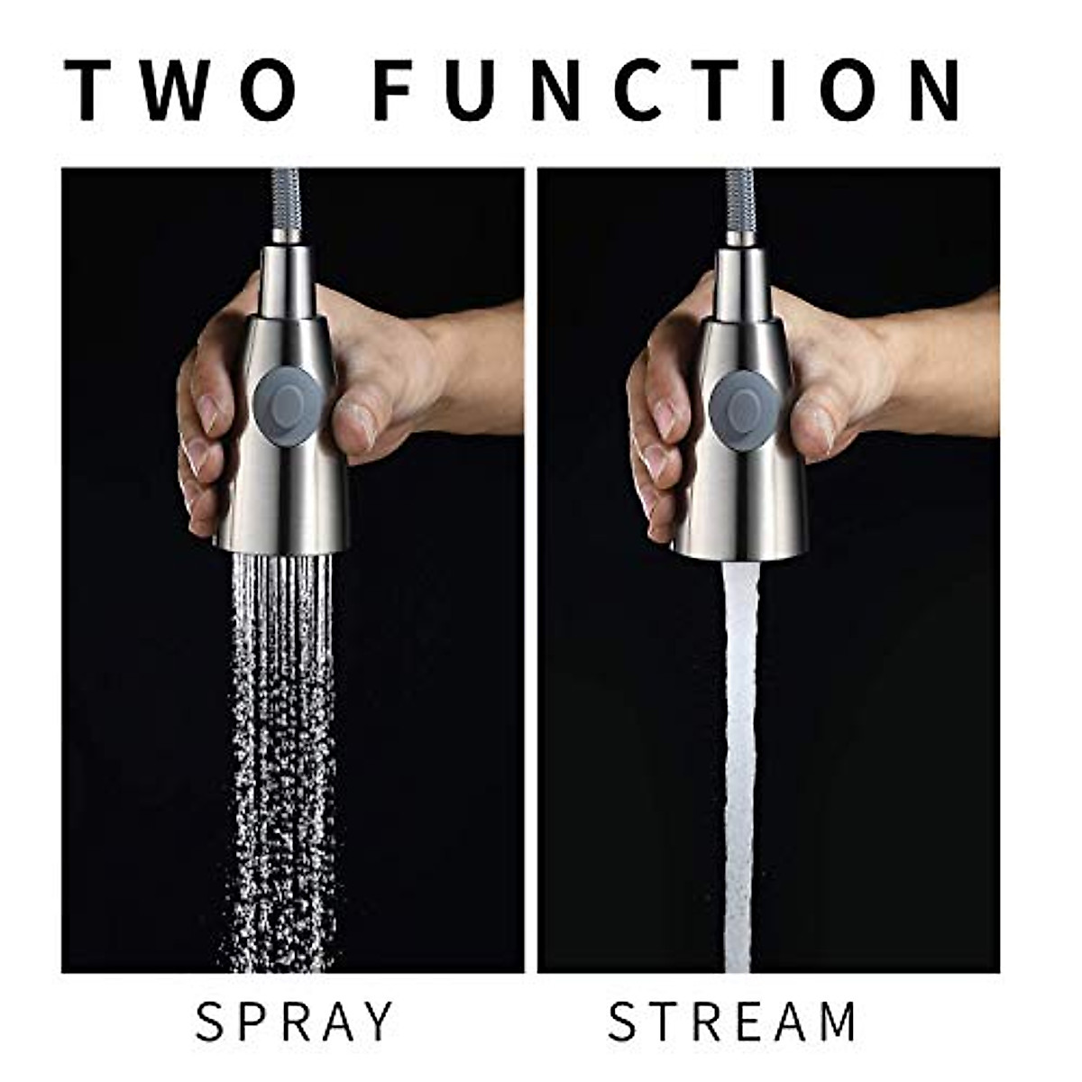 Kitchen Faucet Sprayer Head 2-Function Nozzle Spout G1/2 Connector Pull Down Pull Out Kitchen Tap Hose Sprayer Filter Sink Spray Head Replacement Part Brushed Nickel