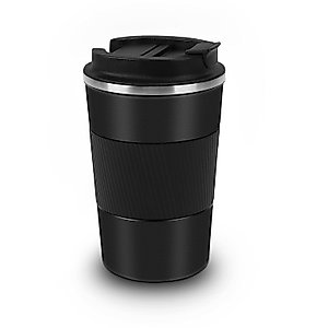 AZFUNN 12oz Travel Mug for Car with Leakproof Lid, Coffee Cup Insulated Double Walled Vacuum Stainless Steel Travel Tumbler for Keep Hot & Ice Coffee Tea Beer (Black)