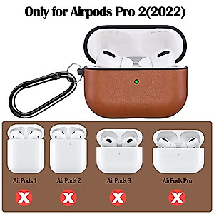 V-MORO Compatible with Airpods Pro 2nd Generation Case Genuine Leather Case Cover[Front LED Visible] iPods Pro 2 Earbuds Charging case Protective Cover Skin Brown Men