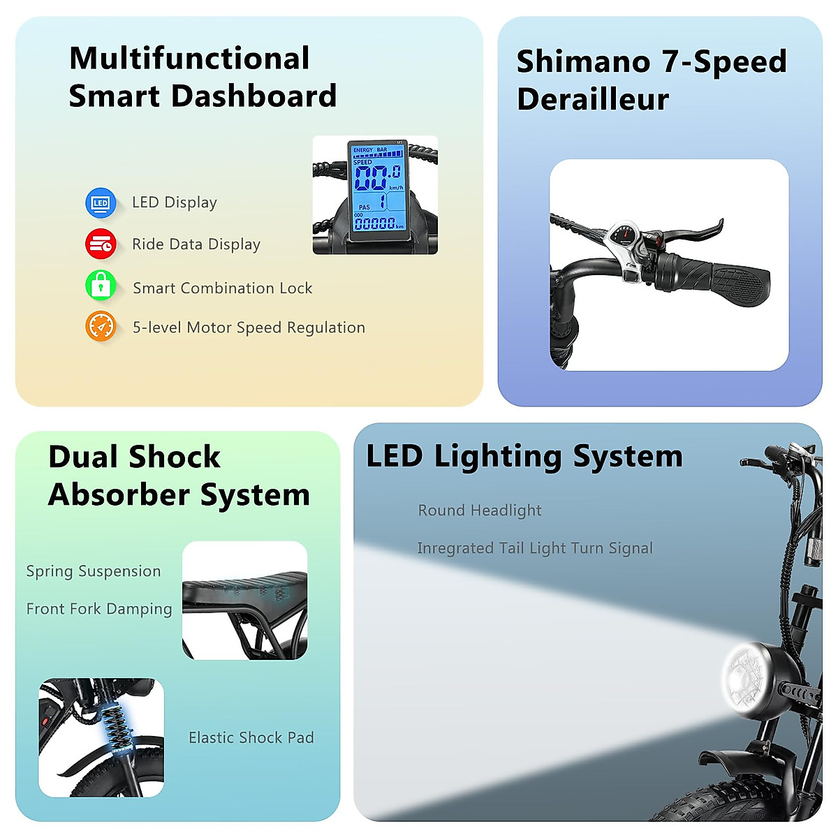 Electric Bike V8 20 inch 750W Adult Electric Bike With 48V 15Ah Removable Battery,Max Speed 28 MPH Pedal Snow Bike 20 inch Fat Tire Electric Mountain Bike, Smart Digital Screens,60 Miles Long Range