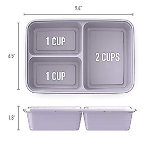 Bentgo Prep 3-Compartment Meal-Prep Containers with Custom-Fit Lids - Microwaveable, Durable, Reusable, BPA-Free, Freezer and Dishwasher Safe Food Storage Containers - 10 Trays & 10 Lids (Lilac)