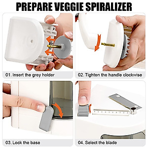 Badelite Vegetable Spiralizer 4-IN-1 Rotating Blade Veggie Spiralizer Zucchini Noodle Maker with Strong Suction Cup Spiral Vegetable Cutter Slicer - White