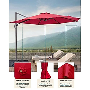 Formosa Covers Replacement Umbrella Canopy for 11ft Supported Bar Cantilever Market Outdoor Patio Shade in Red (Canopy Only) (11ft 8 ribs)