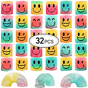 AZEN 32 Pcs Mini Spring Party Favors for Kids 3-5 4-8, Goodie Bags Stuffers for Birthday Party, Classroom Prizes Kids Prizes, Small Bulk Toys Gifts (4 Smile)