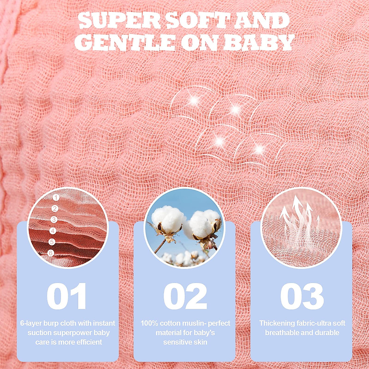 FOOK FISH Muslin Burp Cloths for Baby 10 Pack Cotton Burping Rags Hand Washcloths for Baby Ultra Soft and Absorbent Infant Spit Up Rags for Girls Large 20'' X 10'' White & Peachy Pink