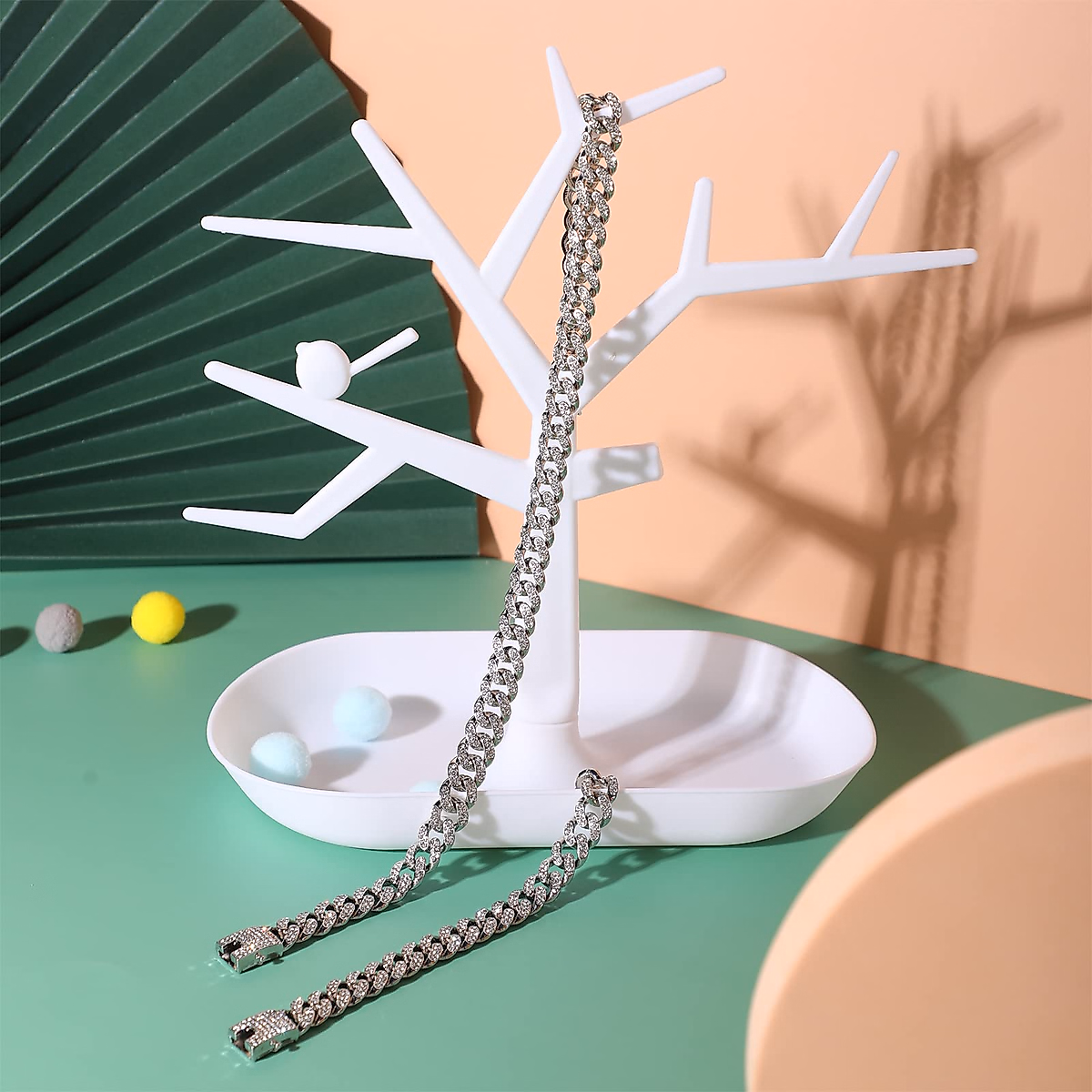 Hicarer 2 Pieces Link Chain for Women Necklace Bracelet Heavy Strong Link Chain Bling Unisex