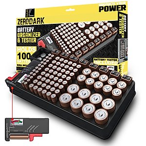 ZeroDark Battery Storage Organizer Case with Battery Tester, Holds 110 Batteries Various Sizes