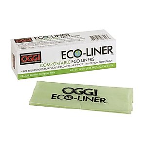 OGGI Eco-Liner Compostable Liners- Box of 40 Liners for Countertop Compost Bin with Lid, 6-Liter Compostable Bags, Eco Friendly Products - Bags Meet International OK Compost Home Standards