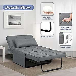 Saemoza Sofa Bed, 4 in 1 Multi Function Folding Ottoman Sleeper Bed, Modern Convertible Chair Adjustable Backrest Sleeper Couch Bed for Living Room/Small Apartment, Light Gray