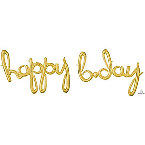 Air-Filled "happy bday" Script Foil Balloon Gold - 27" x 29" 2 Pcs