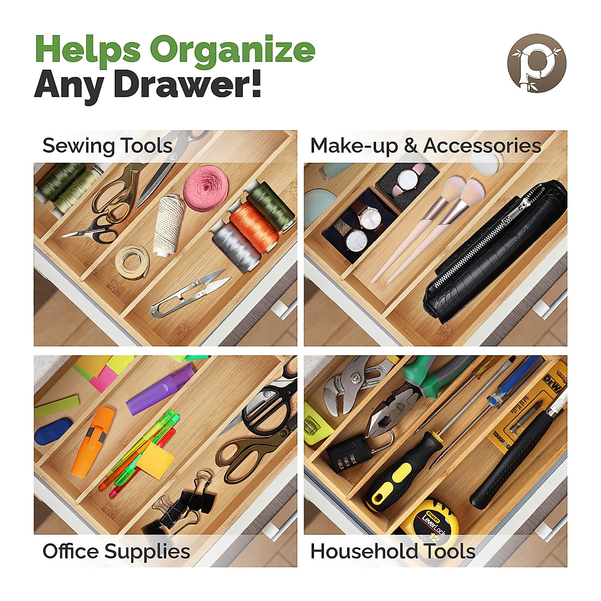 Pristine Bamboo Silverware Organizer– Utensil Organizer for Kitchen Drawers – Small Extra-Deep Wooden Kitchen Drawer Organizer Divider for Spoons Forks Knives cutleries