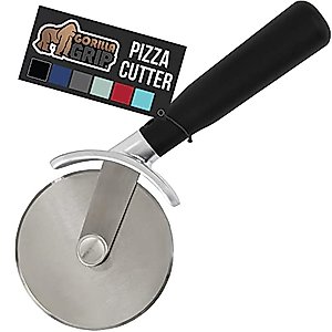 Gorilla Grip Large Pizza Cutter Wheel, 9 Inch, Sharp Stainless Steel Blade, Rust Resistant, Comfort Handle, Thumb Guard Protection, Slice Thick or Thin Pizzas, Pie Crust, Pastries in Seconds, Black