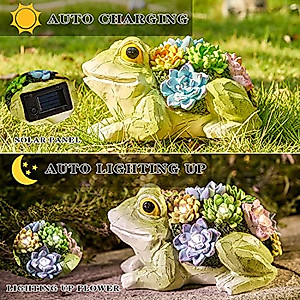 pearlstar Garden Statues Frog Figurine - Solar Powered Resin Animal Sculpture, Waterproof Lights Indoor Outdoor Decor, LED Yard Art Decoration Landscape Lawn Ornaments for Patio Backyard (1 Pack)