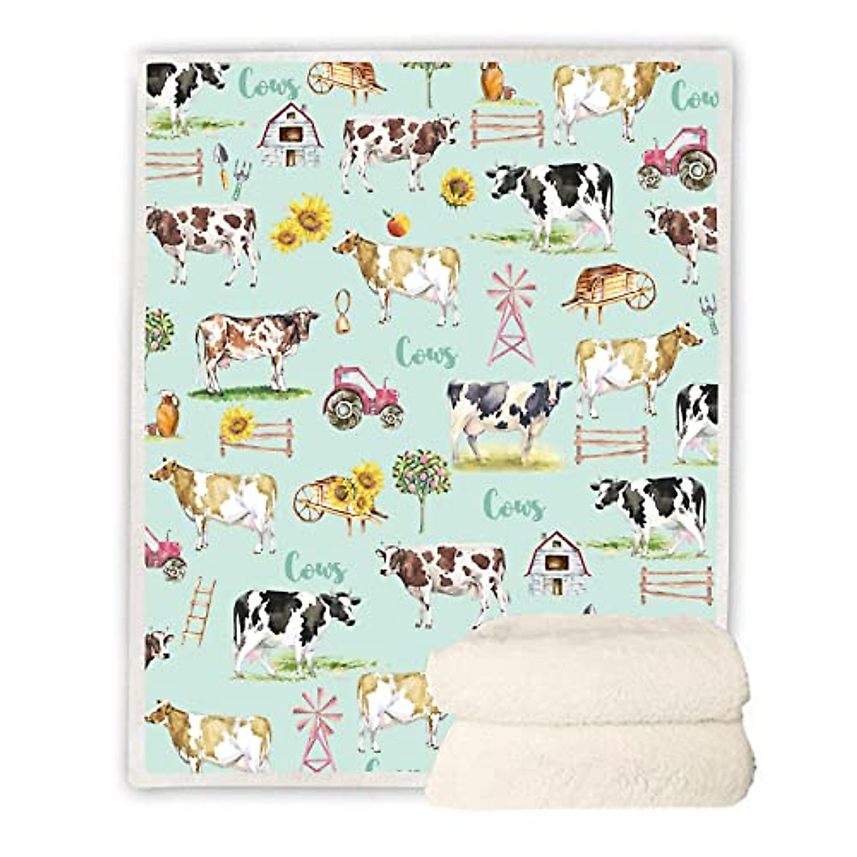 Cow Blanket, Cow Print Blanket, Cow Decor Bedding Throw Blanket, Spring Summer Sunflower Farmhouse Throw Blanket, Cow Gifts for Cow Lovers, Throw Blankets for Bed Sofa Travel Couch 50''x 60''