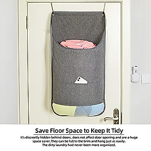 KOOZTI Hanging Laundry Hamper Bag, Over the Door Laundry Bag with U-Shaped Bottom Zipper Opening, Breathable Honeycomb Mesh window, Space Saving Laundry Bag with 2 Types of Hooks