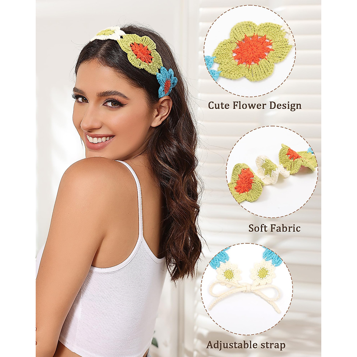 Ufgin HAIRBAND for Women - Handmade Crochet Headband, Adjustable Hippie Hair Bandanas, Boho Headbands, Knit Hair Bands - 2 Count (Red, Green)