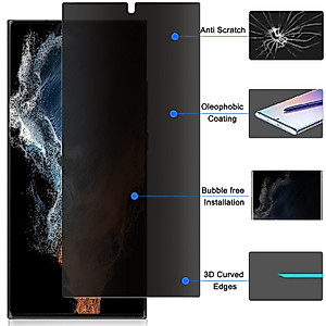 Galaxy S22 Ultra Privacy Screen Protector, [Case Friendly] [Support Fingerprint Unlock] Soft Film for Samsung Galaxy S22 Ultra 5G (6.8"), Full Adhesive, Anti-Scratch, 3D Curve Fit, Touch Sensitive