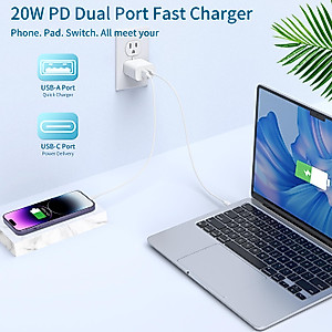 iPhone Fast Charger [MFi Certified], 3 Pack 20W Dual Port QC + PD 3.0 Power USB C Wall Charger Adapter with 6FT Lightning Cable Compatible with iPhone 14/13/12/Pro/Pro Max/XS/X/SE and More