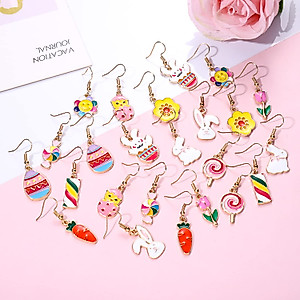 12 Pairs Easter Earrings for Women Enamel Bunny Drop Earrings Cute Rabbit Dangle Earrings Colorful Egg Earring Set Easter Theme Jewelry (12PCS Easter Set)