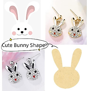 Crystal Bunny Earrings for Women, Shiny Rhinestones, Lightweight Hypoallergenic Gold/Silver Animal Drop Earrings (Gold)