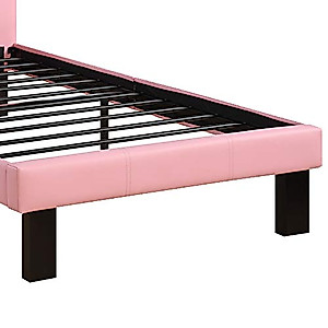 Benjara Faux Leather Upholstered Twin Bed With Tufted Headboard, Pink