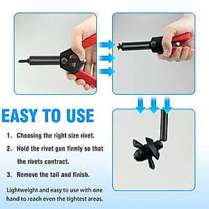 Rivet Gun Set with 3 Sizes Nylon Blind Rivets, 30 Pieces, Hand Riveter Suitable for Automotive and More