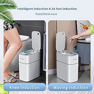MOPUP Touchless Bathroom Trash Cans, Waterproof Motion Sensor Bedroom Garbage Can, 3.5 Gallon Slim Plastic Narrow Small Dogproof Trash Bin for Office,Living Room,Kitchen, White