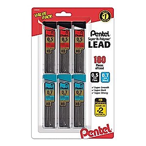 Pentel Super Hi-Polymer Lead Refills Value Pack (C257BPHB6), original version, 0.5/0.7mm