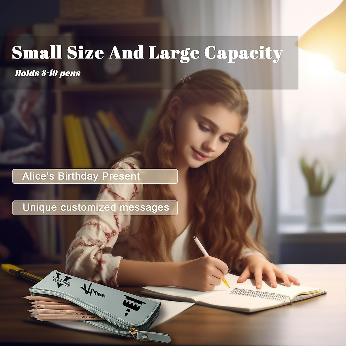 Custom Leather Pencil Case Cosmetic Pouch,Personalized Engraved Logo Text Name Initials Pen Case Small Makeup Pouch Back to School Gifts At College, Office and Travel for Women Men