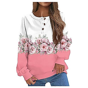 Button Sweatshirts Casual Tops for Women Womens Sweatshirts Red Long Sleeve Shirt Women Women's Fashion Hoodies & Sweatshirts Halloween Hoodies for Women（4-Pink,Large）
