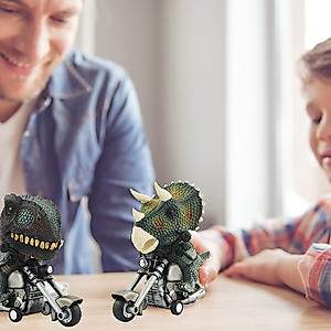 4PCS Friction Powered Inertia Animal Motorcycle Toy Vehicles Gifts for Kids Boys Age 3,4,5,6,7,8,9 Shark Toy Car + Special Rhino Toy + Dinosaur Motorcycle Game T-Rex and Triceratops Monster Dino Toys