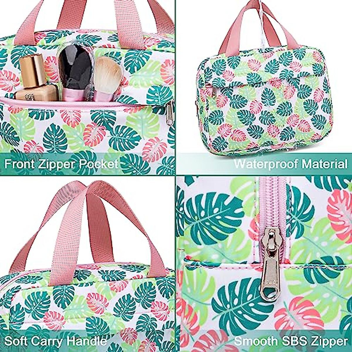 BTOOP 2 Pcs Makeup Bag Large Travel Cosmetic Tote Bags Cute Makeup Pouch Toiletry Handle Purse Organizer Set for Women (Turtle back-Pink green)