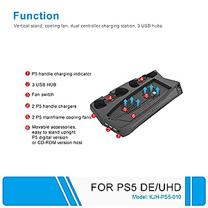 Charging Stand with Cooling Fan 3 USB Hub Charger Port Cooler Handle Charger for PS5 Game Accessories