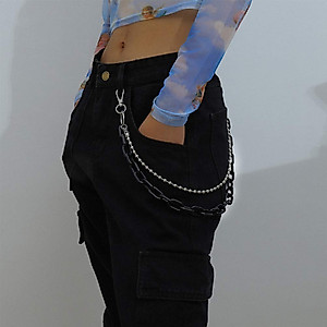 Generic 1PC Punk Pants Chain Metal Jeans Chain Geometric Hip- Hop Waist Belt Chain for Women and Men (Black)