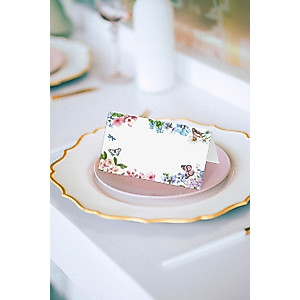 Place Cards for Butterfly Floral Party, Editable Name Place Cards, Seating Place Cards for Tables, Tent Style Cards for Wedding, Bride & Baby Shower, Easy Folding, Pack of 25 Escort Cards(B08)
