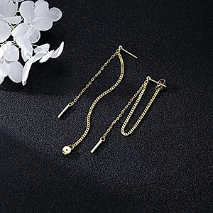 SLUYNZ 925 Sterling Silver Bar Dangle Earrings for Women Teen Girls Minimalist Dangle Earrings Threader Chain